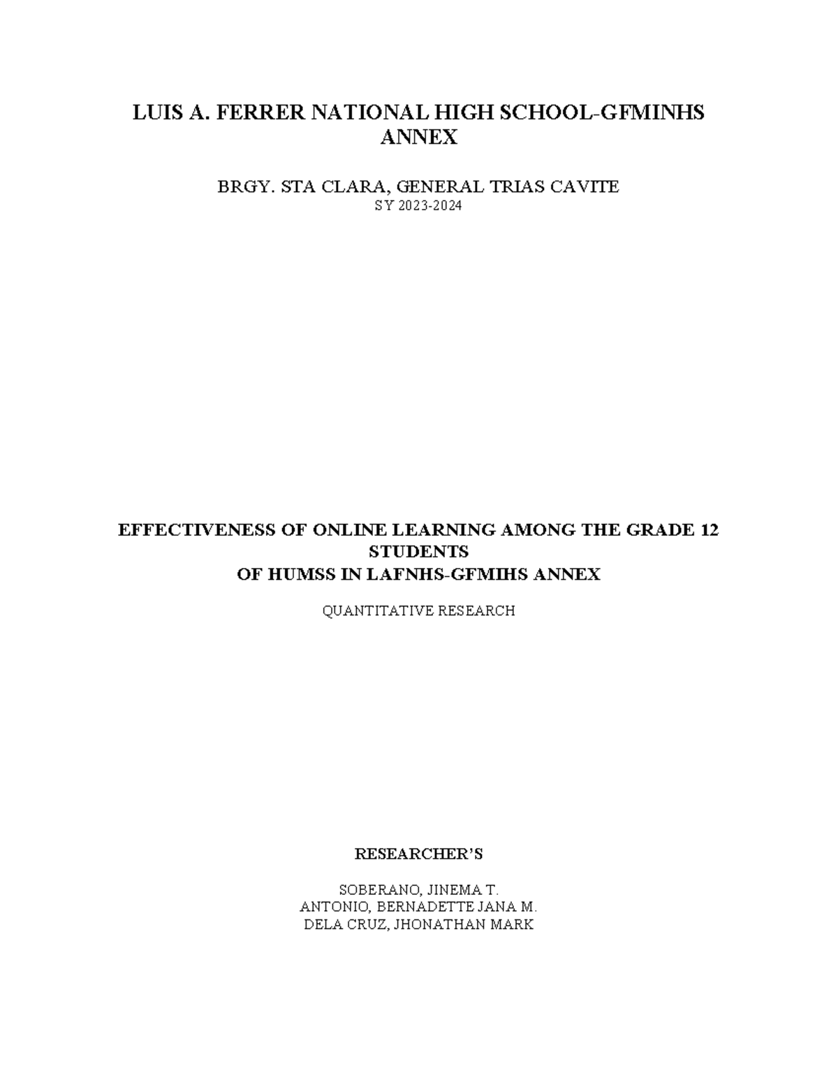 Effectiveness of Online Learning: A Study on Grade 12 HUMSS Students ...