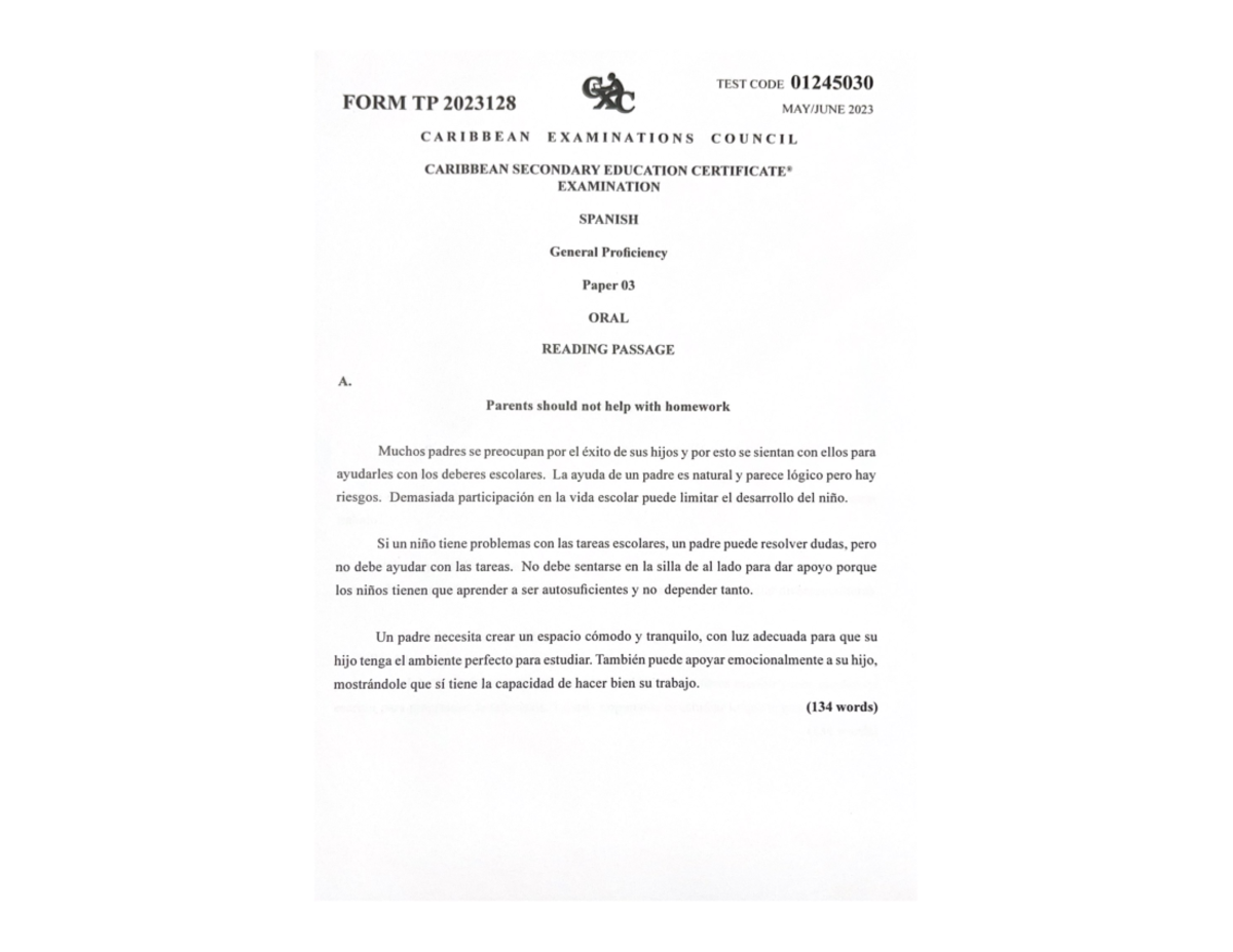 CSEC Spanish Reading Passages for 2023 - Studocu