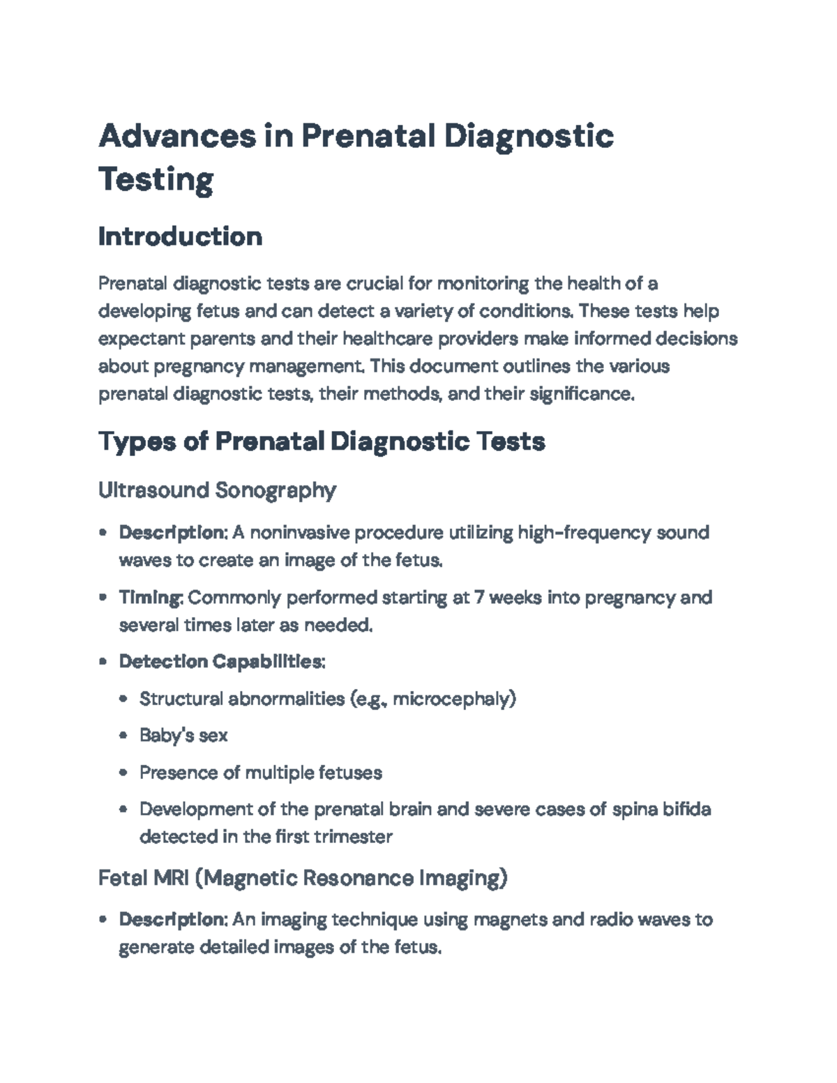 Advances in Prenatal Diagnostic Testing: Methods and Significance ...