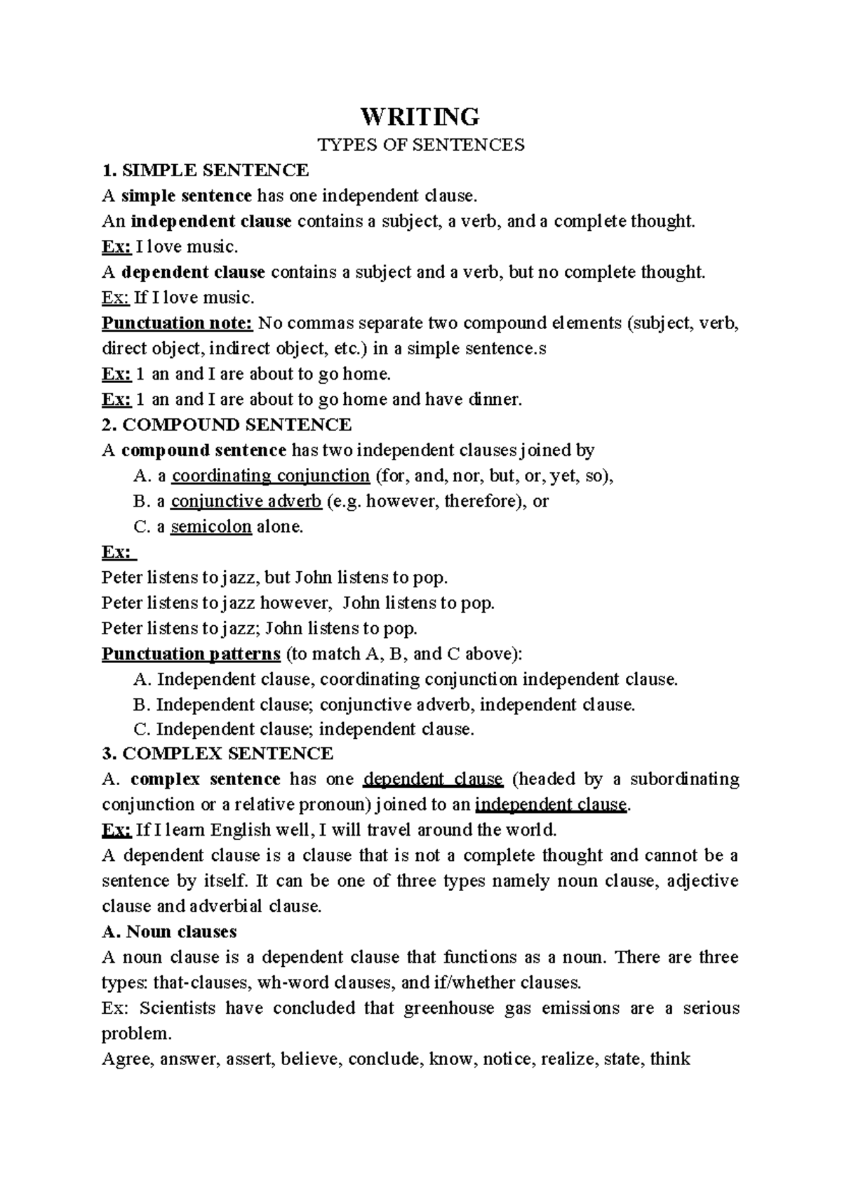 WRITING TYPES OF SENTENCES: SIMPLE, COMPOUND, COMPLEX - Studocu