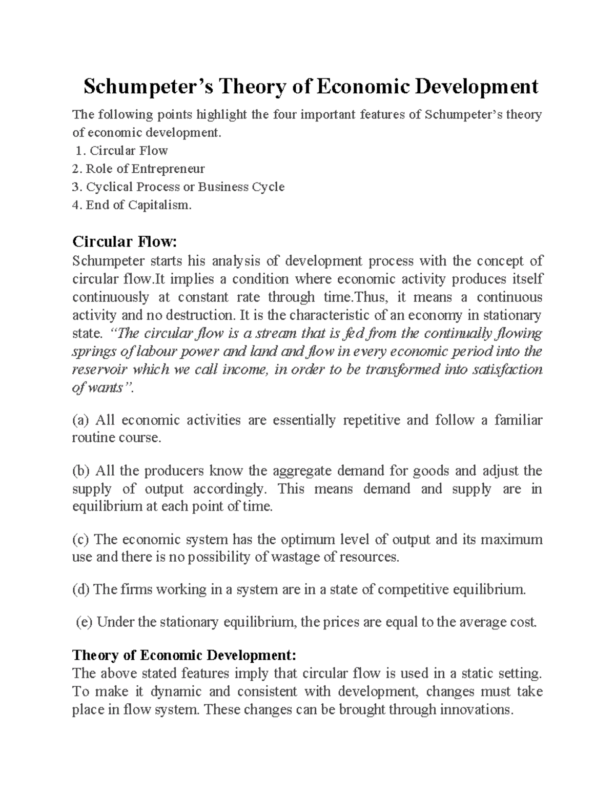 Schumpeter theory of development - Schumpeter’s Theory of Economic ...