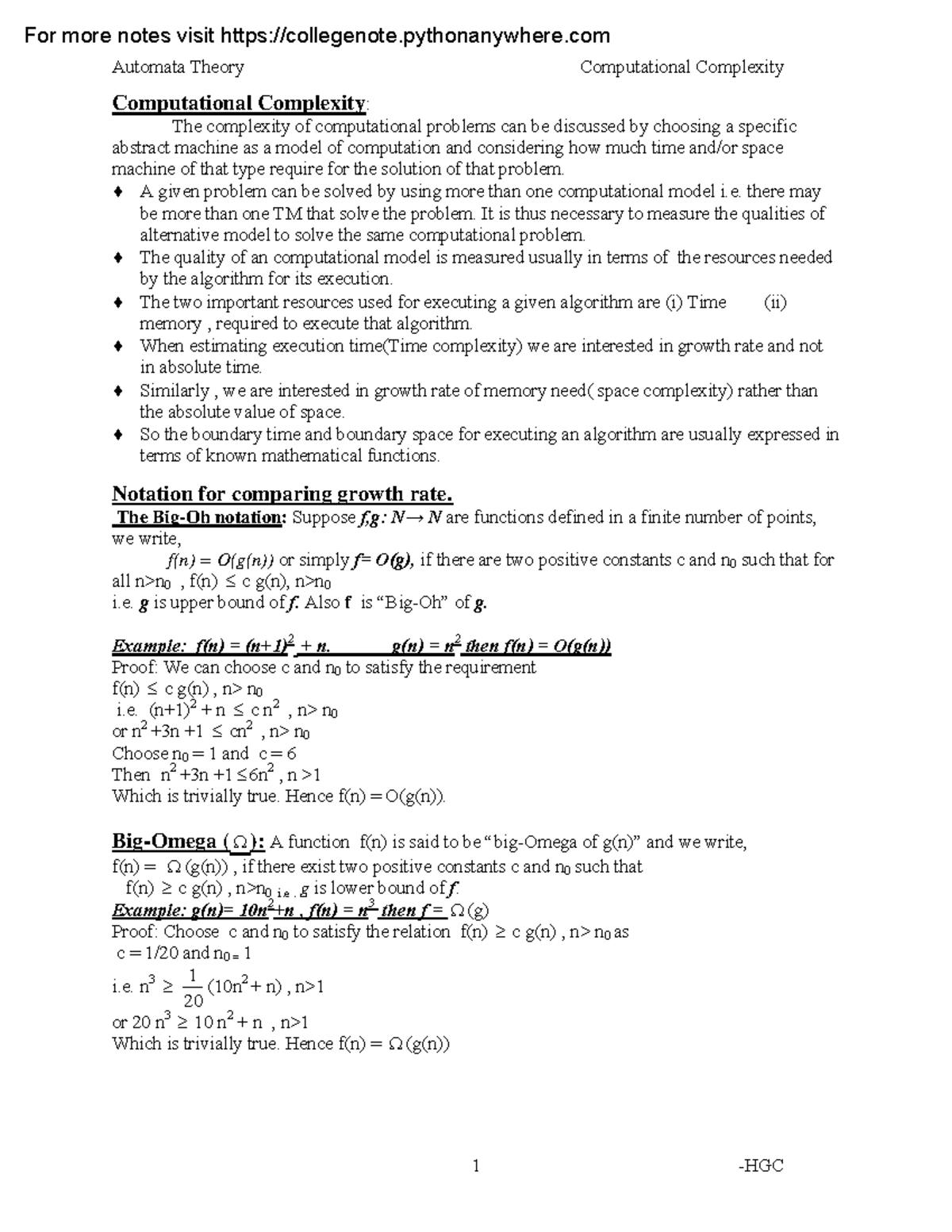 Computational Complexity: Key Concepts and Theorems (TOC 7) - Studocu