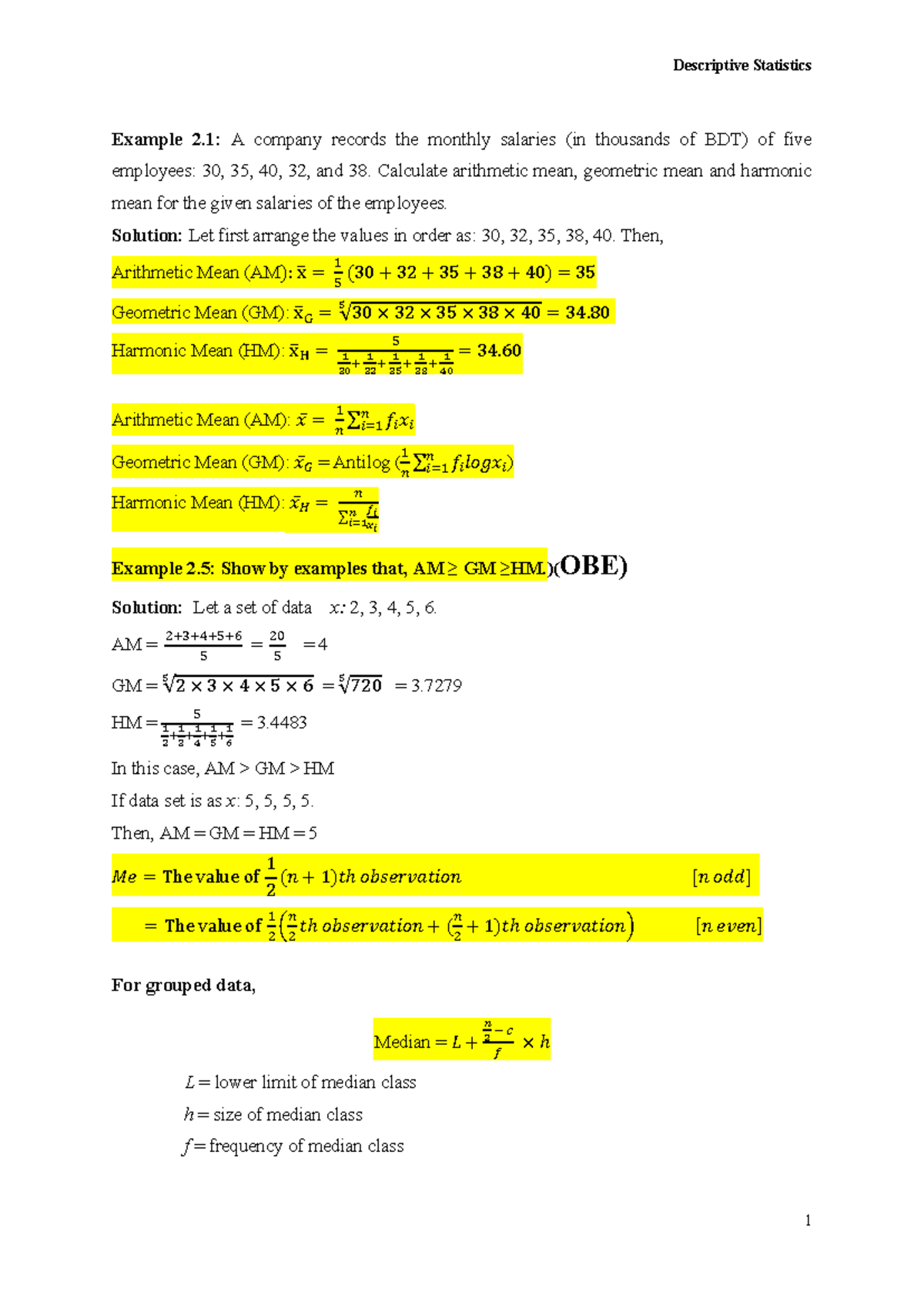 Chapter 2: Descriptive Statistics Examples and Solutions - Studocu