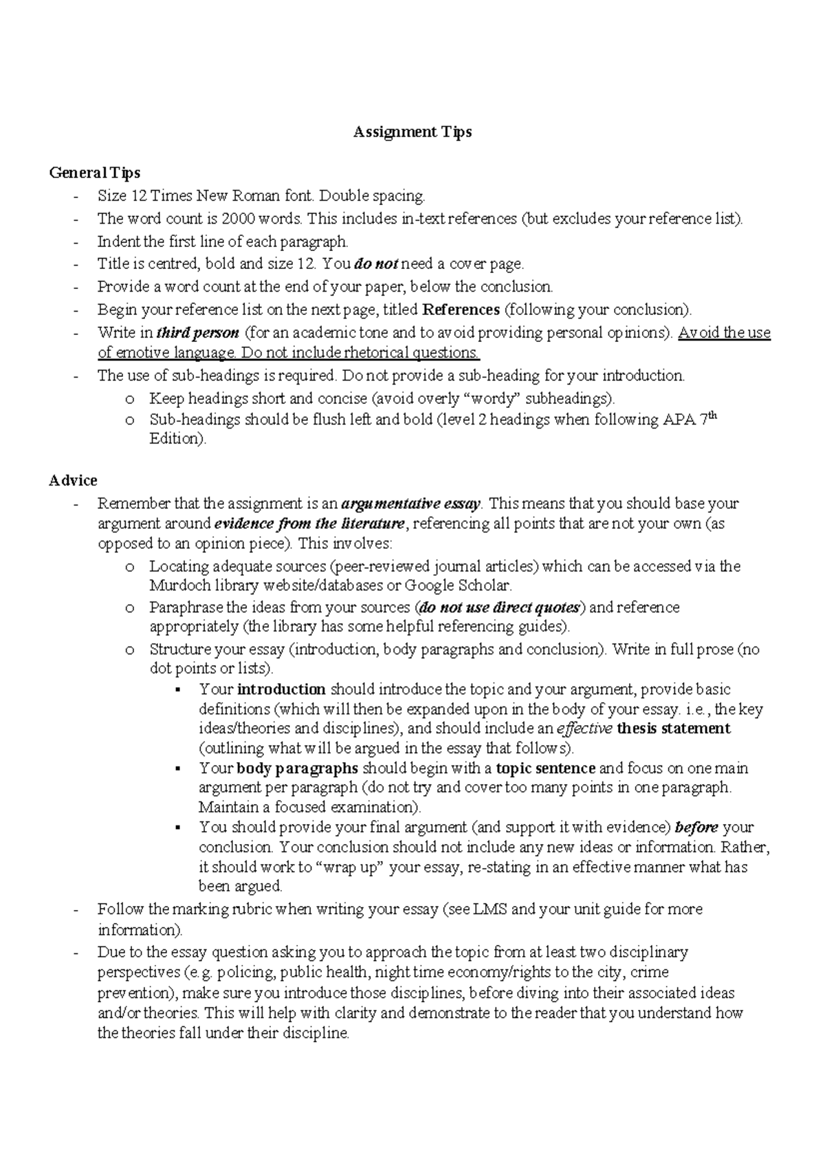 Assignment Guidelines for Argumentative Essay S2 2023 - Studocu