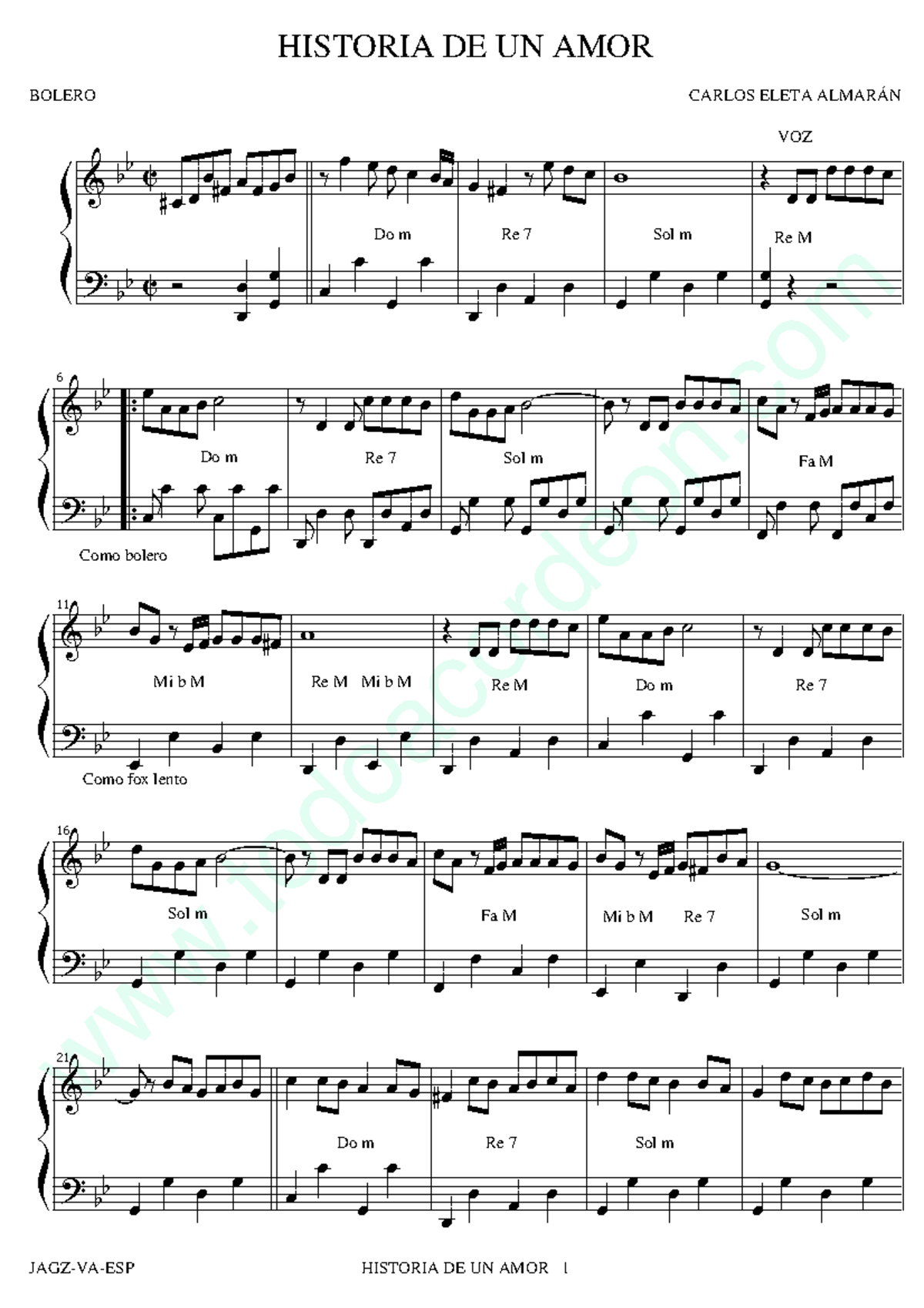 HISTORIA DE UN AMOR - Partituras y Notas Musicales - Studocu