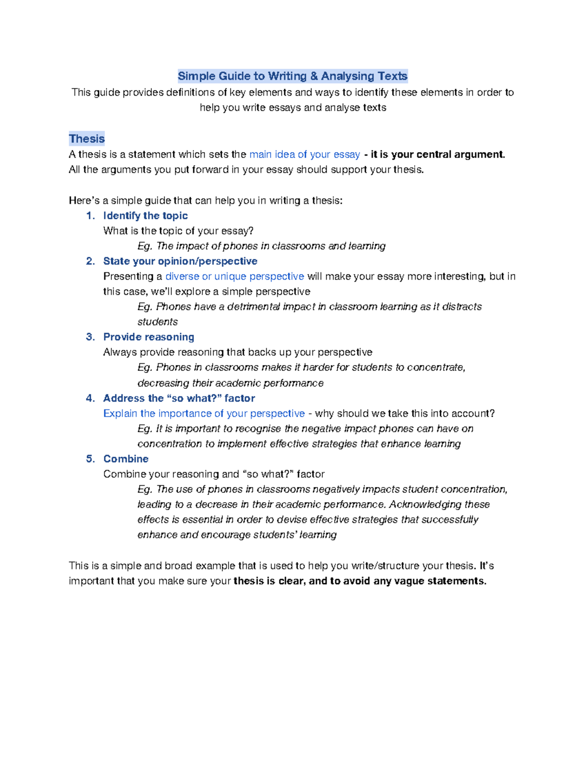 Simple Guide to Writing & Analyzing Texts for Essays - Studocu