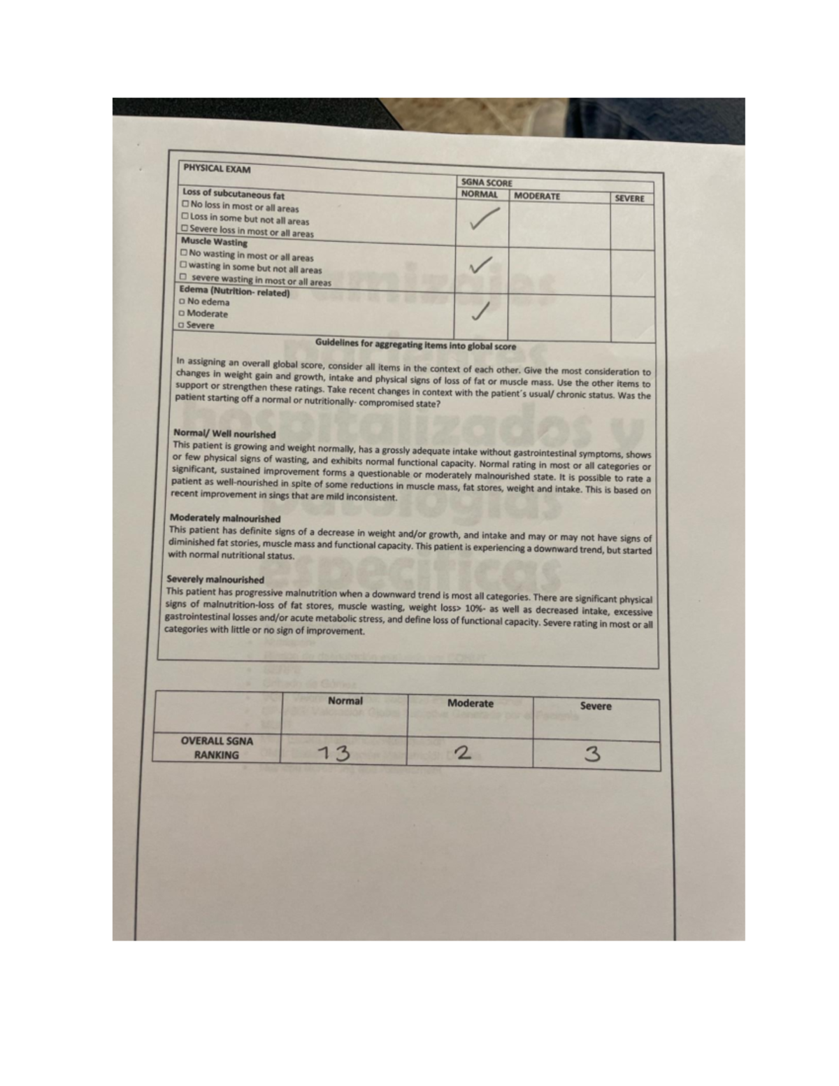PHYSICAL EXAM SGNA NUTRITIONAL ASSESSMENT AND RISK SCREENING - Studocu