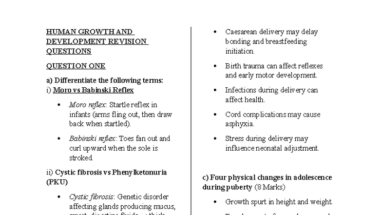HGD 101: Human Growth and Development Revision Questions - Studocu