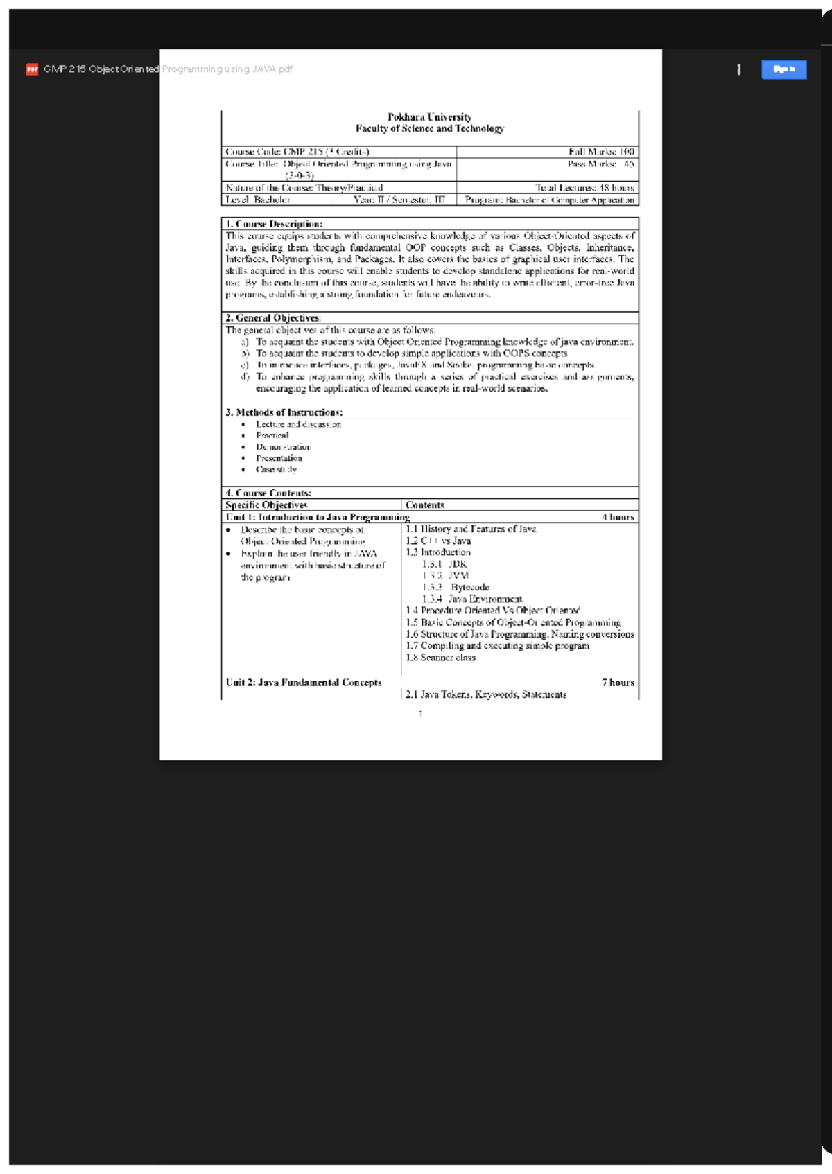 CMP 215 Object Oriented Programming with Java Syllabus - Studocu