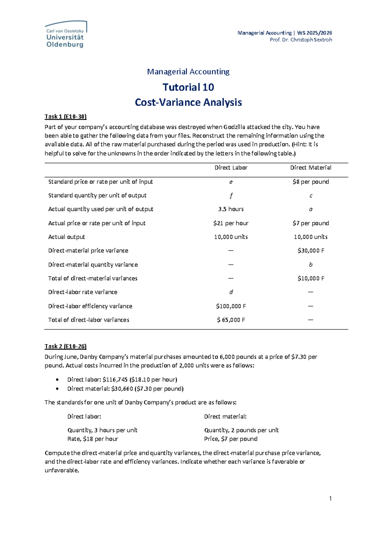 Tutorial MA10: Cost Variance Analysis & Godzilla's Impact - Studocu