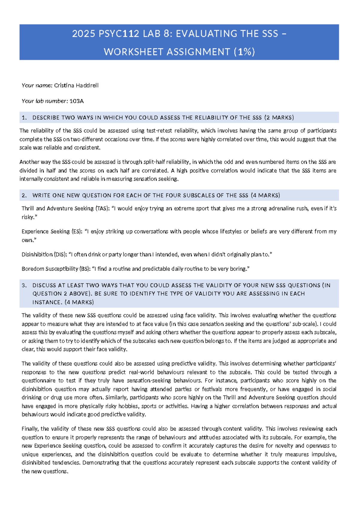 2025 PSYC112 LAB 8: Evaluating the SSS Worksheet Assignment - Studocu