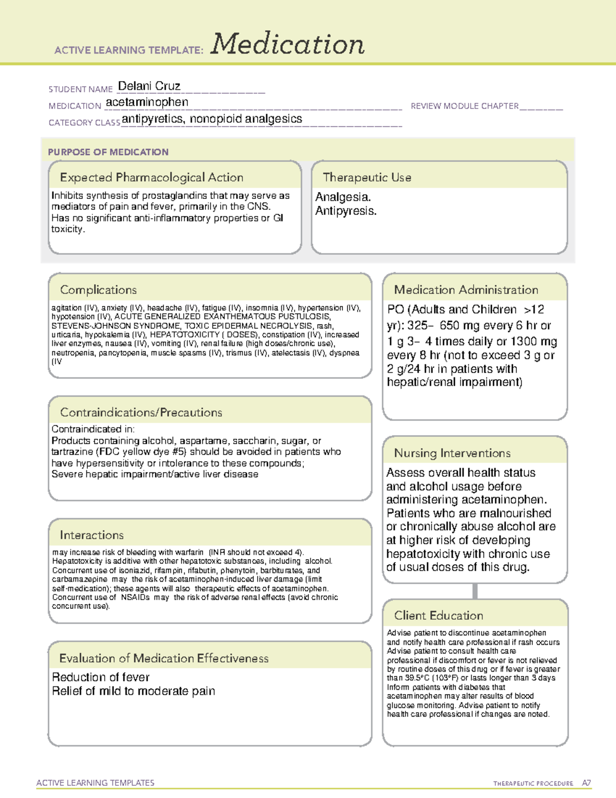 Active Learning Template: Acetaminophen Overview (Pharm 101) - Studocu