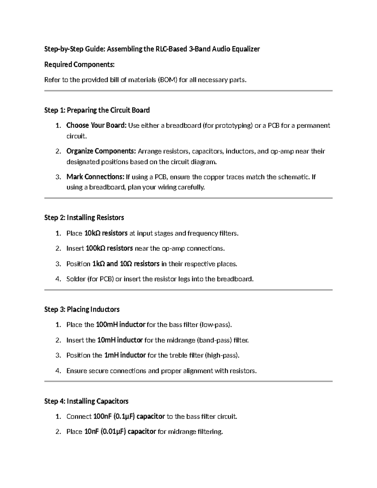 CA Lab Note: Assembling a 3-Band RLC Audio Equalizer - Studocu