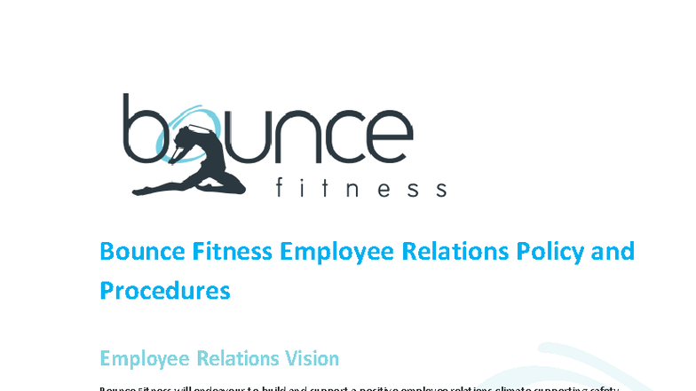 Bounce Fitness Employee Relations Policy & Procedures Guide - Studocu