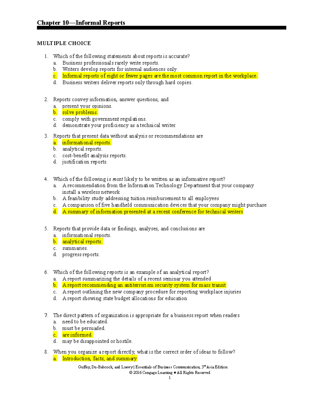 HW Chapter 10 Informal report - Chapter 10—Informal Reports MULTIPLE ...