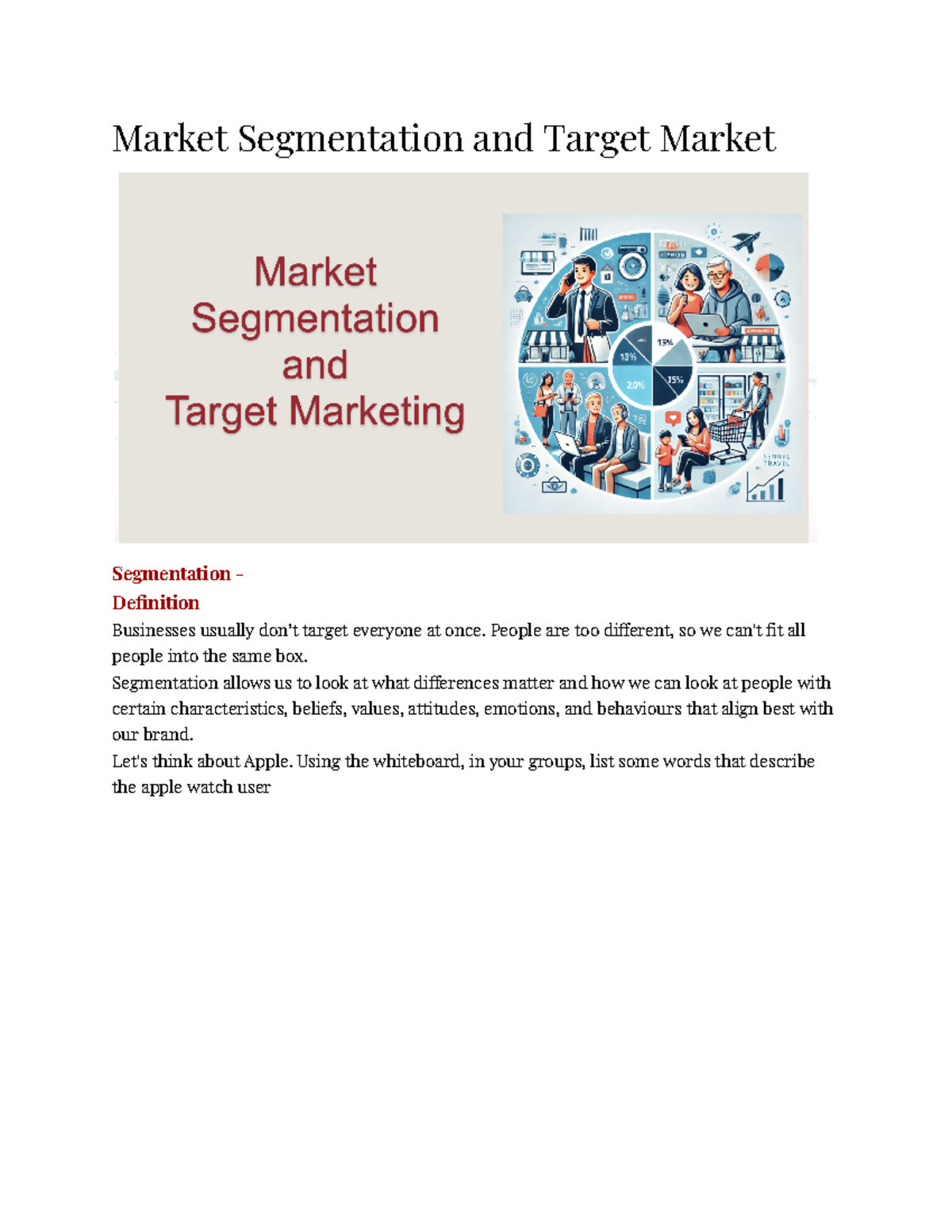MKTG1001 - Marketing and Value Creation - Market Segmentation and ...
