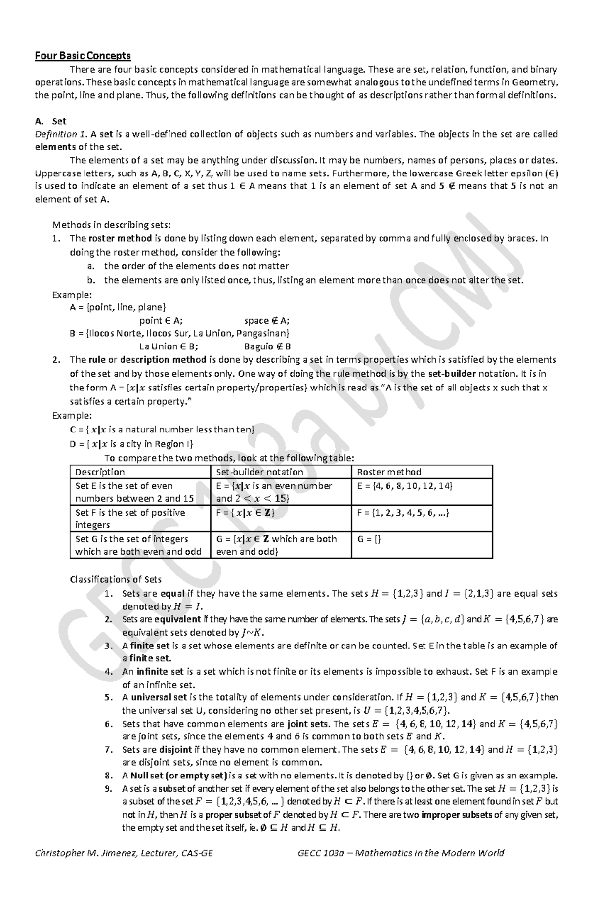 Mathematical Language Concepts 2: Sets, Relations, Functions & Operations - Studocu
