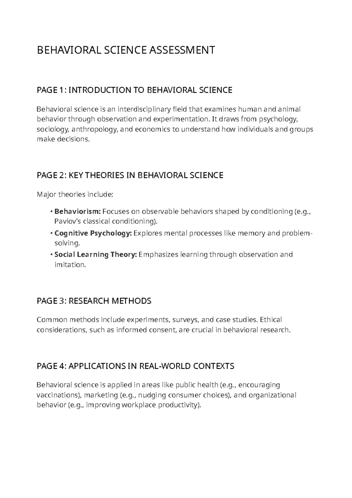 BEH 101: Behavioral Science Assessment Overview and Key Theories - Studocu