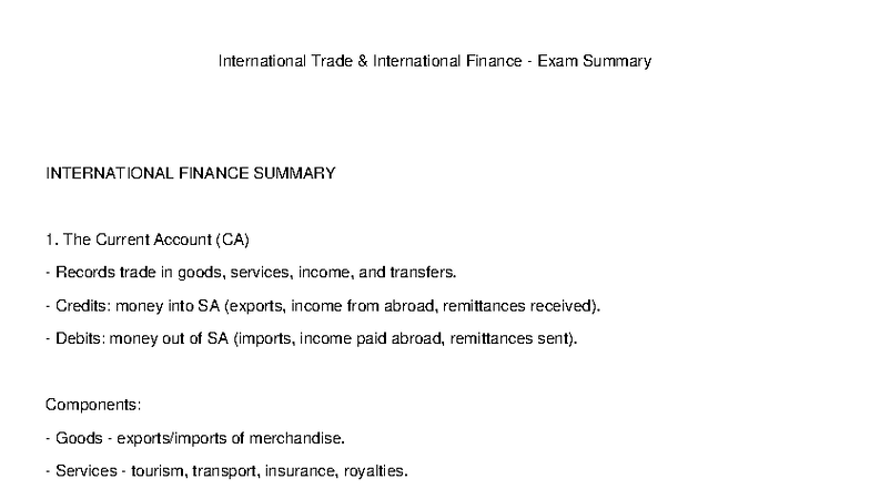 INT FIN 101: International Trade & Finance Exam Summary - Studocu