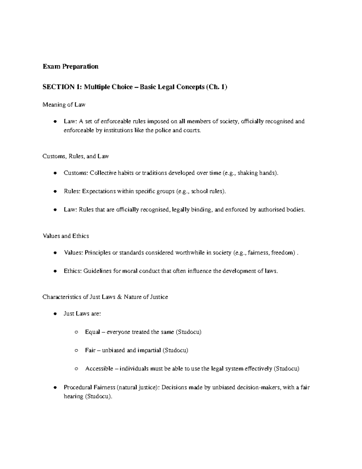 Legal Prelim Exam Prep: Basic Legal Concepts & Native Title (LAW101 ...