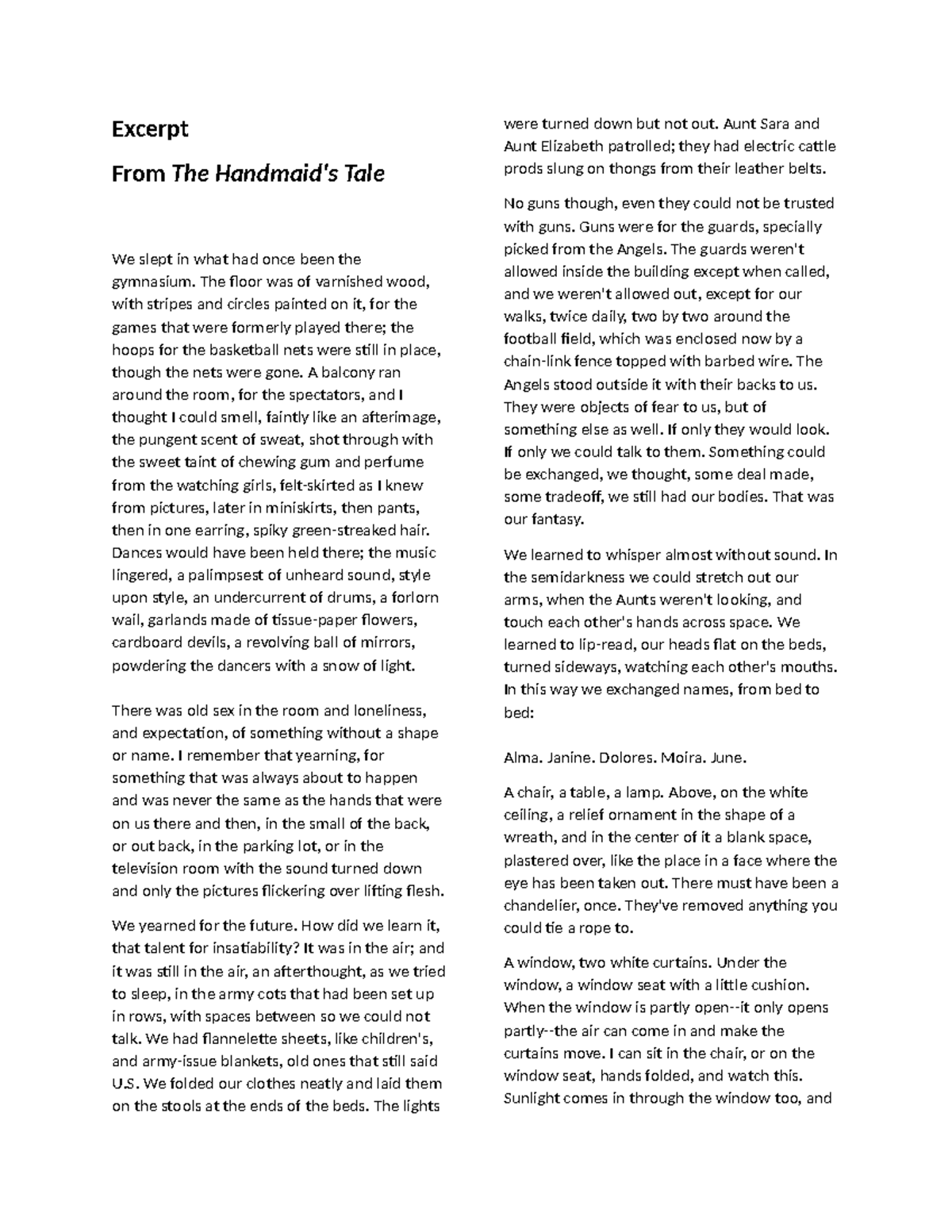 The Handmaid's Tale (Assignment Analysis & Insights) - Studocu
