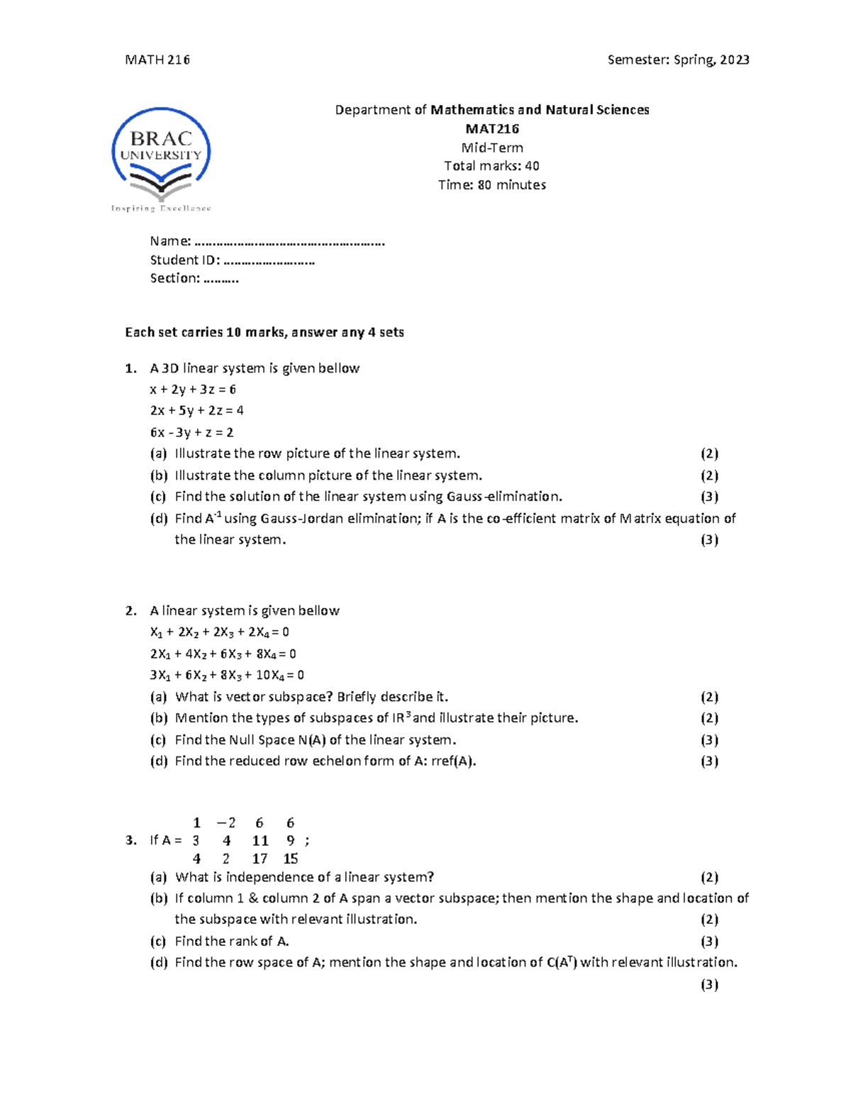 MATH216 Midterm Sample Questions - Spring 2023 Exam Prep - Studocu