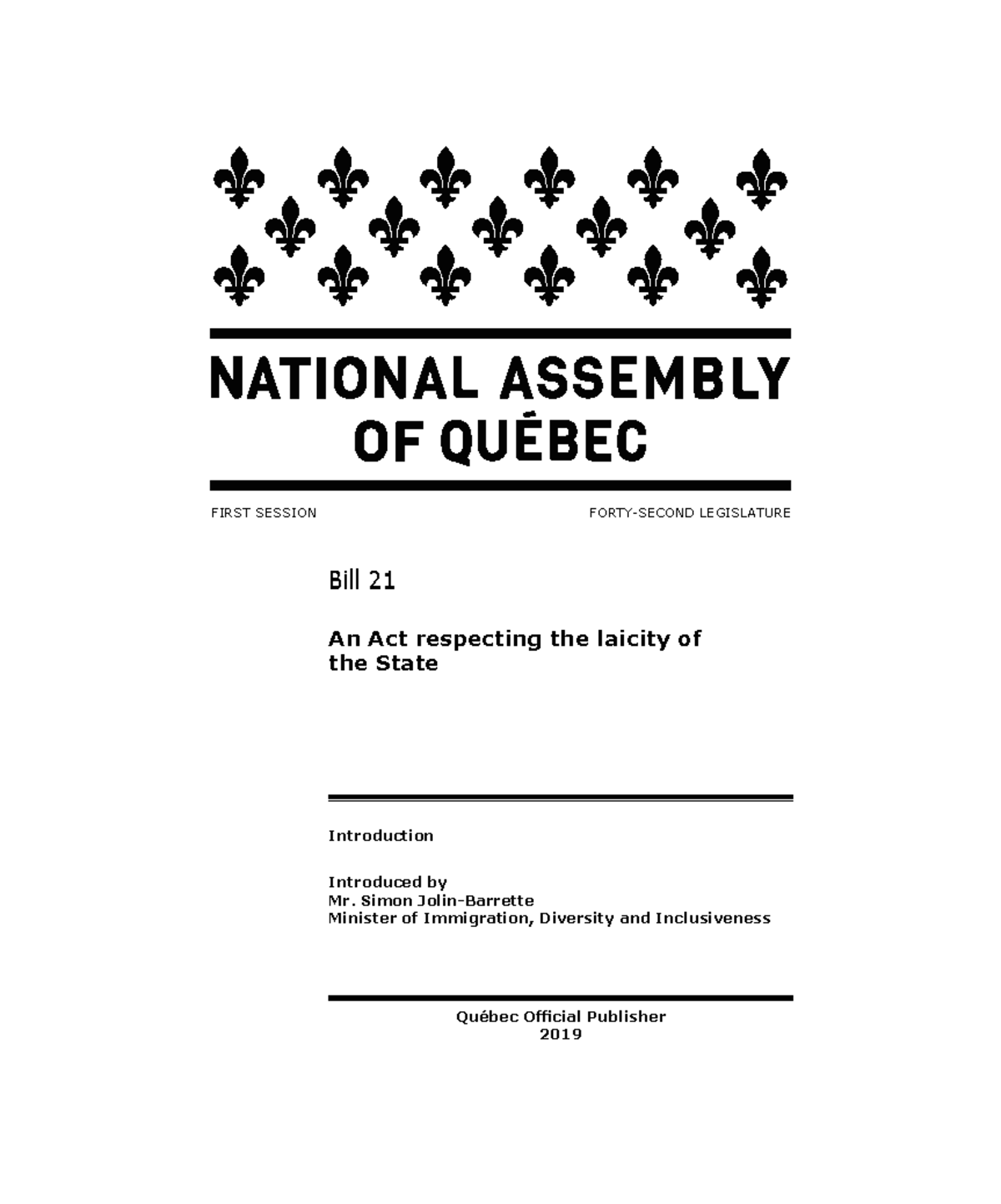 Bill 21: An Act on State Laicity and Religious Neutrality in Québec ...