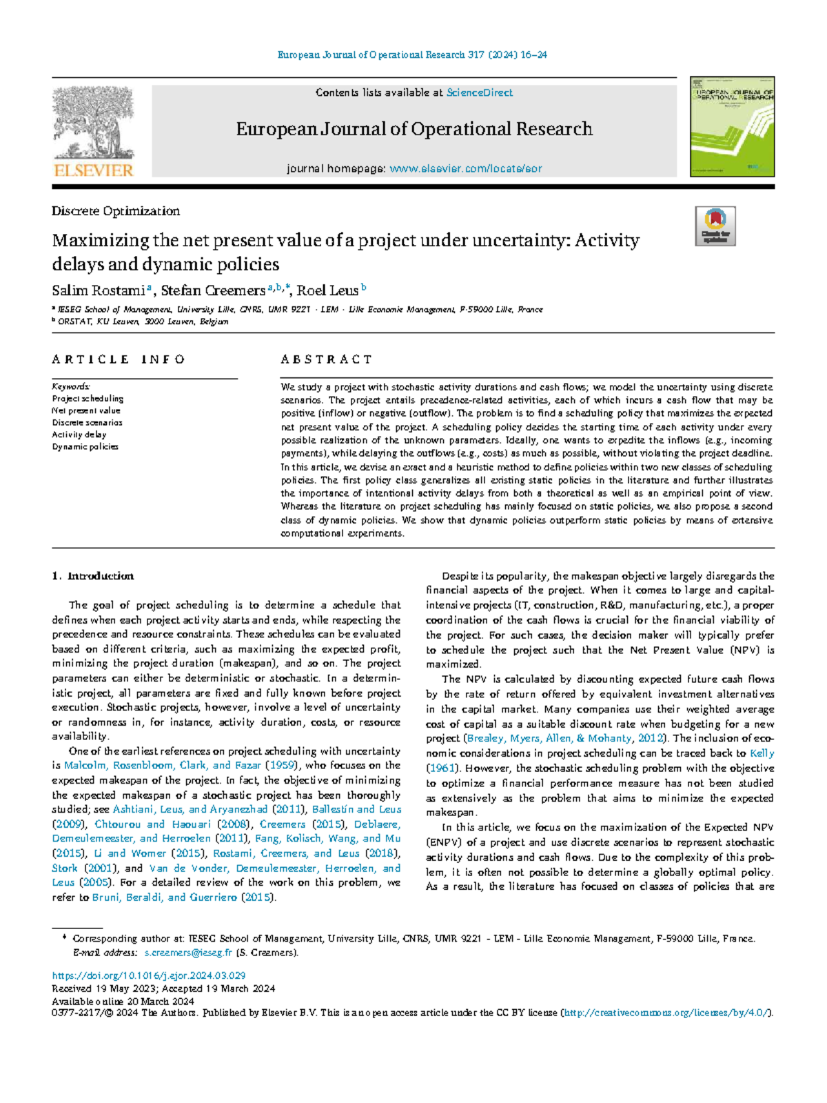 Maximizing Expected NPV in Project Scheduling: A Study on Activity ...