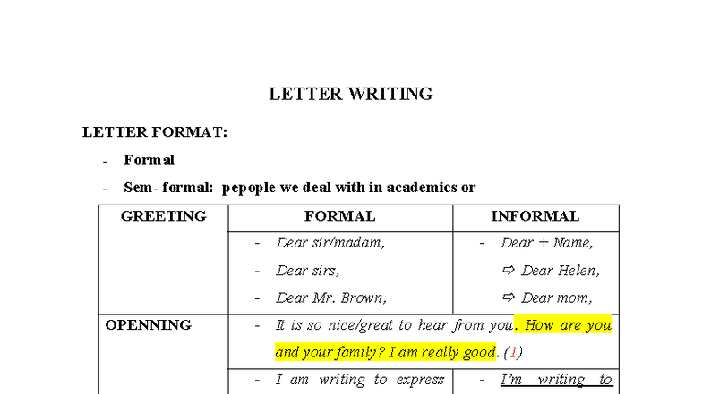 Letter Writing B1: Formal and Informal Email Responses - Studocu