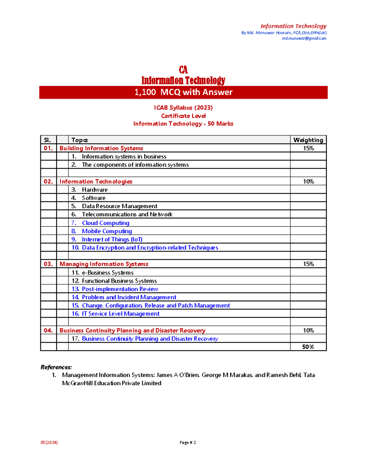 IT MCQ Questions Bank (1-300) for CA Certificate Level Exam - Studocu
