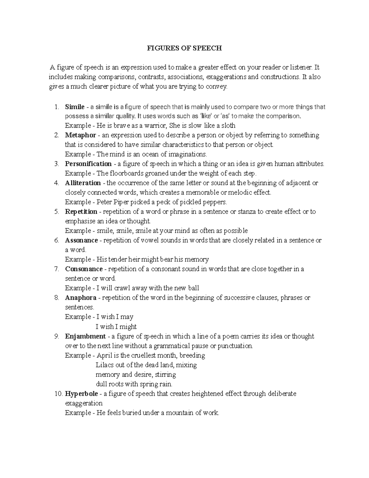 Gr 10 Figures of Speech 2023-24 - FIGURES OF SPEECH A figure of speech ...