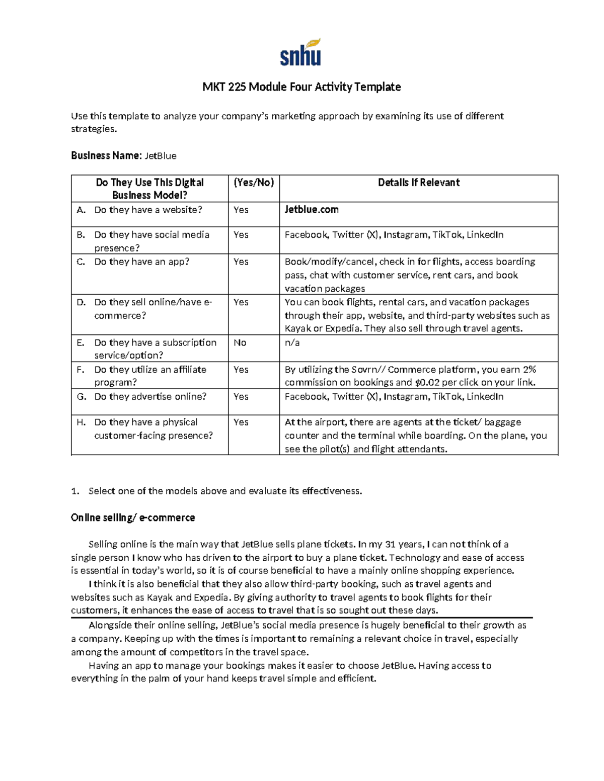 MKT 225 Analysis of JetBlue's Marketing Strategies - Module Four ...