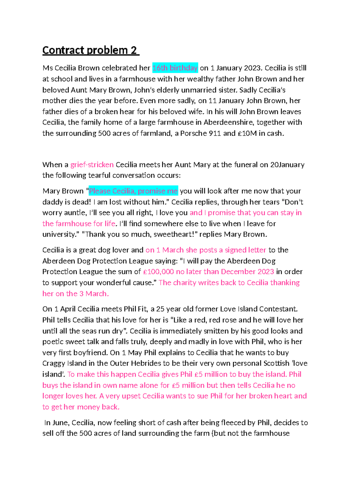 Contract Tutorial problem 2 - Contract problem 2 Ms Cecilia Brown ...