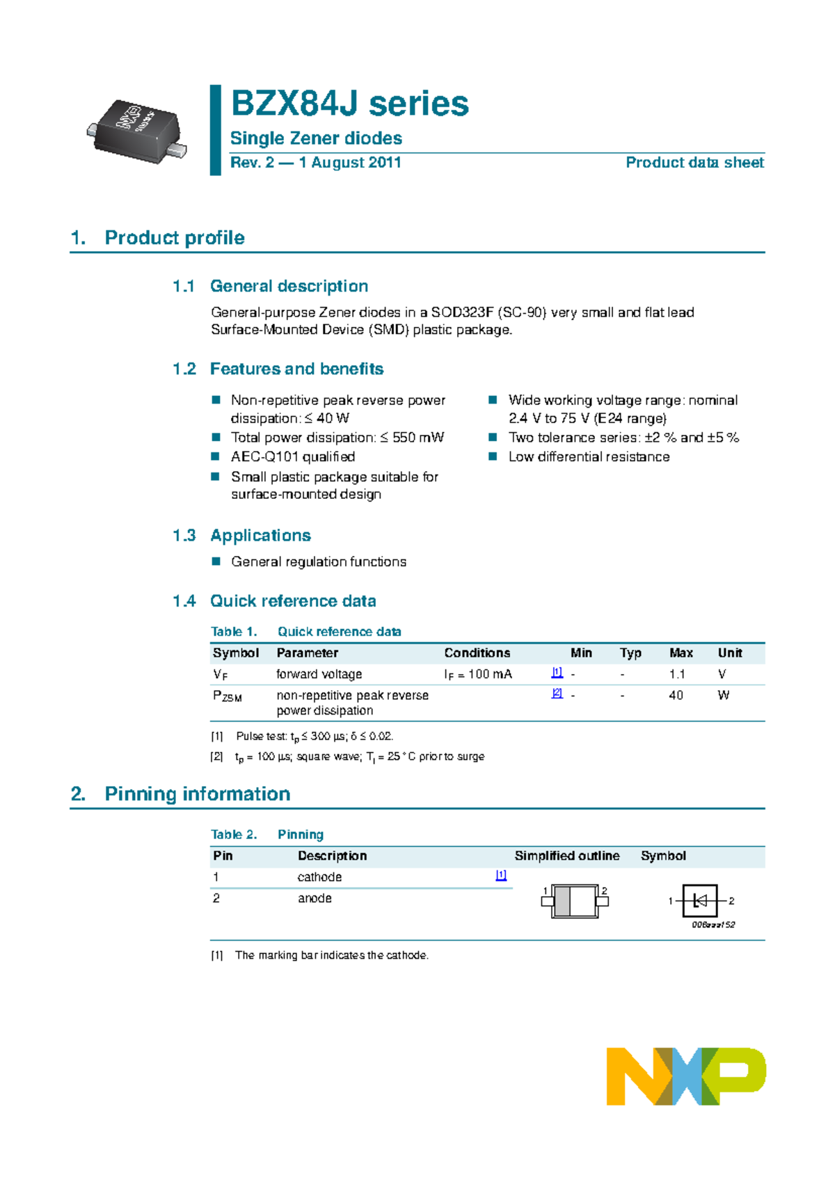 BZX84J Series Single Zener Diodes Product Data Sheet - Studocu