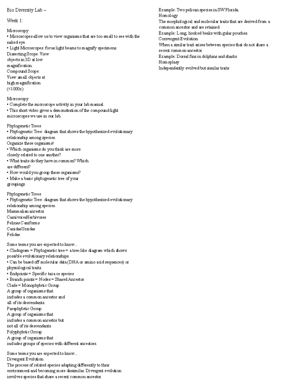 Diversity of Protists and Key Concepts in Microbial Life (BSC 2011L ...