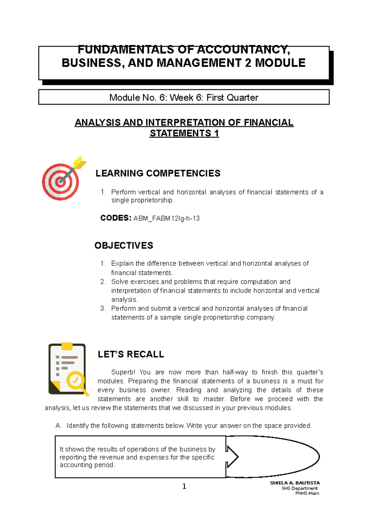 FABM2 Module 6: Analysis & Interpretation of Financial Statements 1 ...