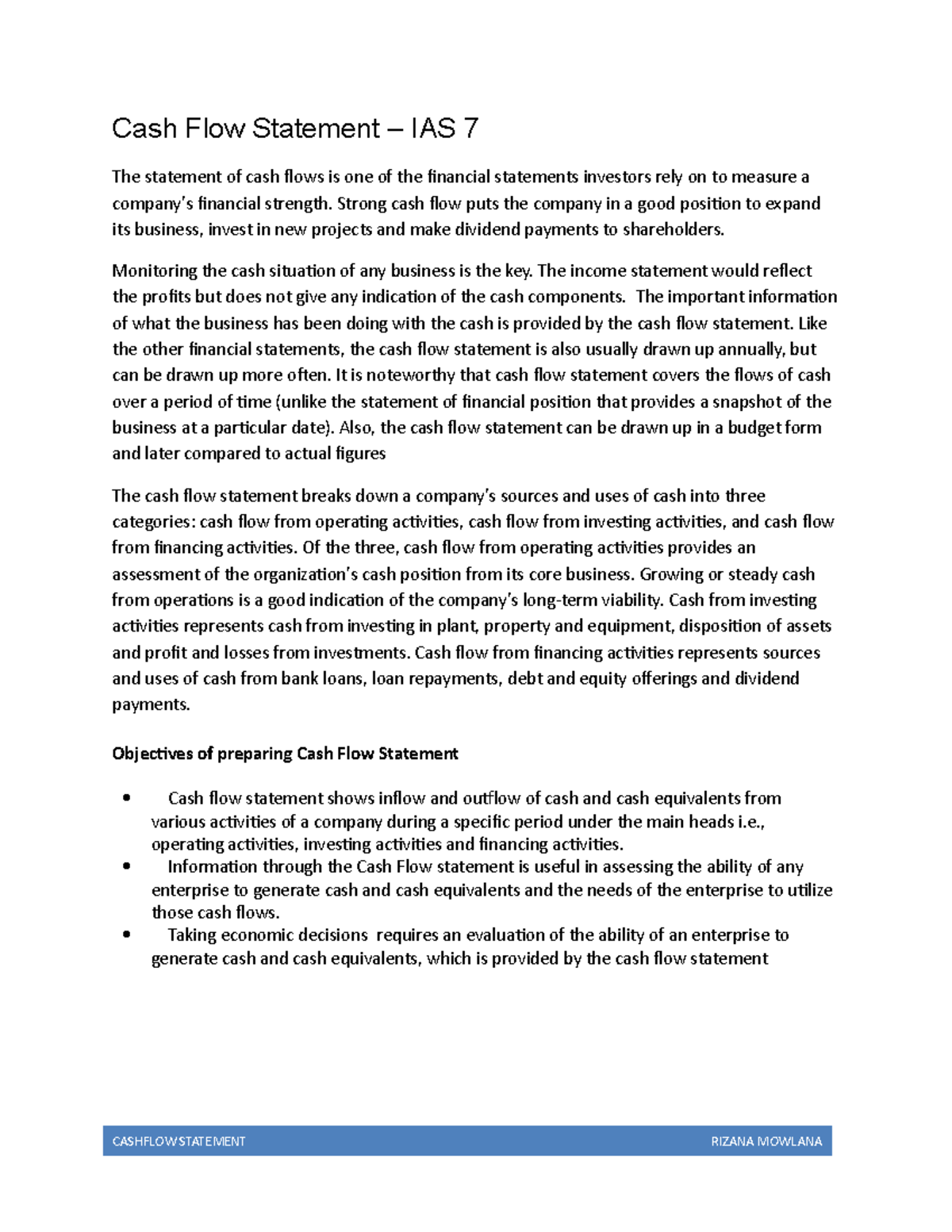 A-Level Accounting Cash Flow Statement Notes - IAS 7 Insights - Studocu