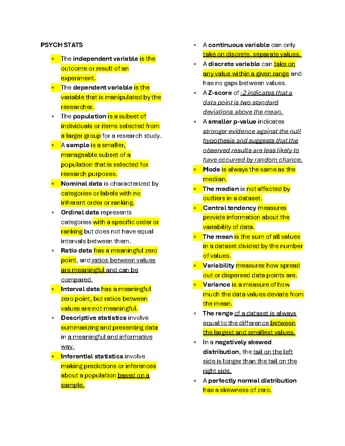 PSYCH STATS: Understanding Variables and Data Types in Research - Studocu