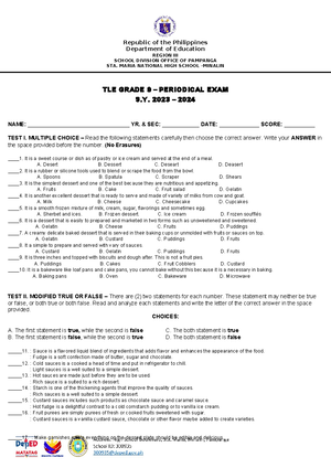 Grade 9 PRE-TEST 4TH Quarter WITH Answer KEY - Republic of the ...