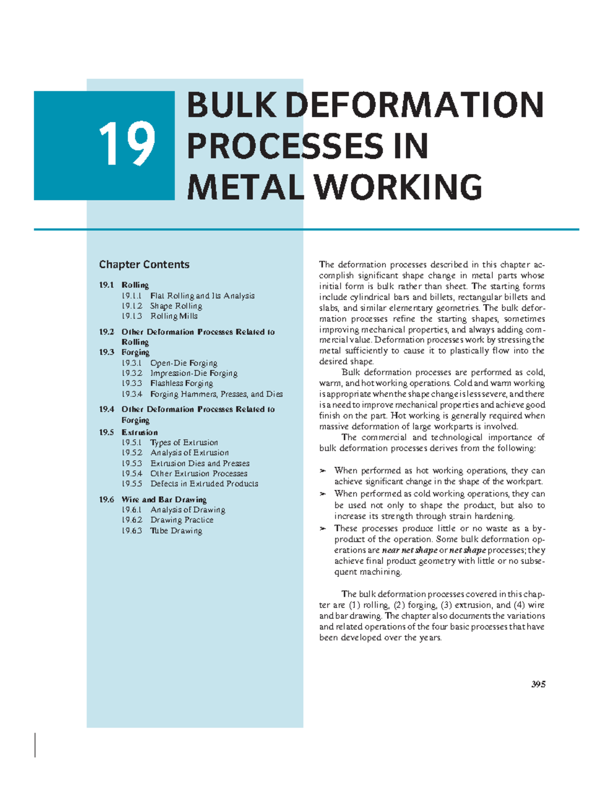 Manufacturing process (chapter no - 19 BULK DEFORMATION PROCESSES IN METAL WORKING Chapter ...