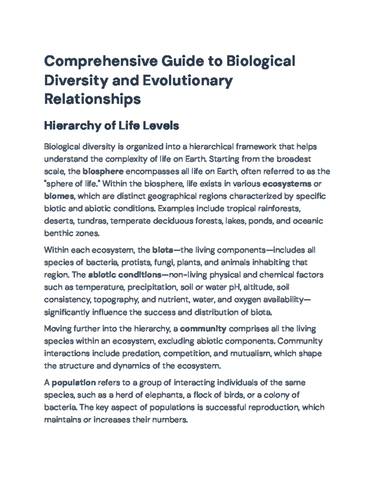 Comprehensive Overview of Biological Diversity & Evolution (BIO101 ...