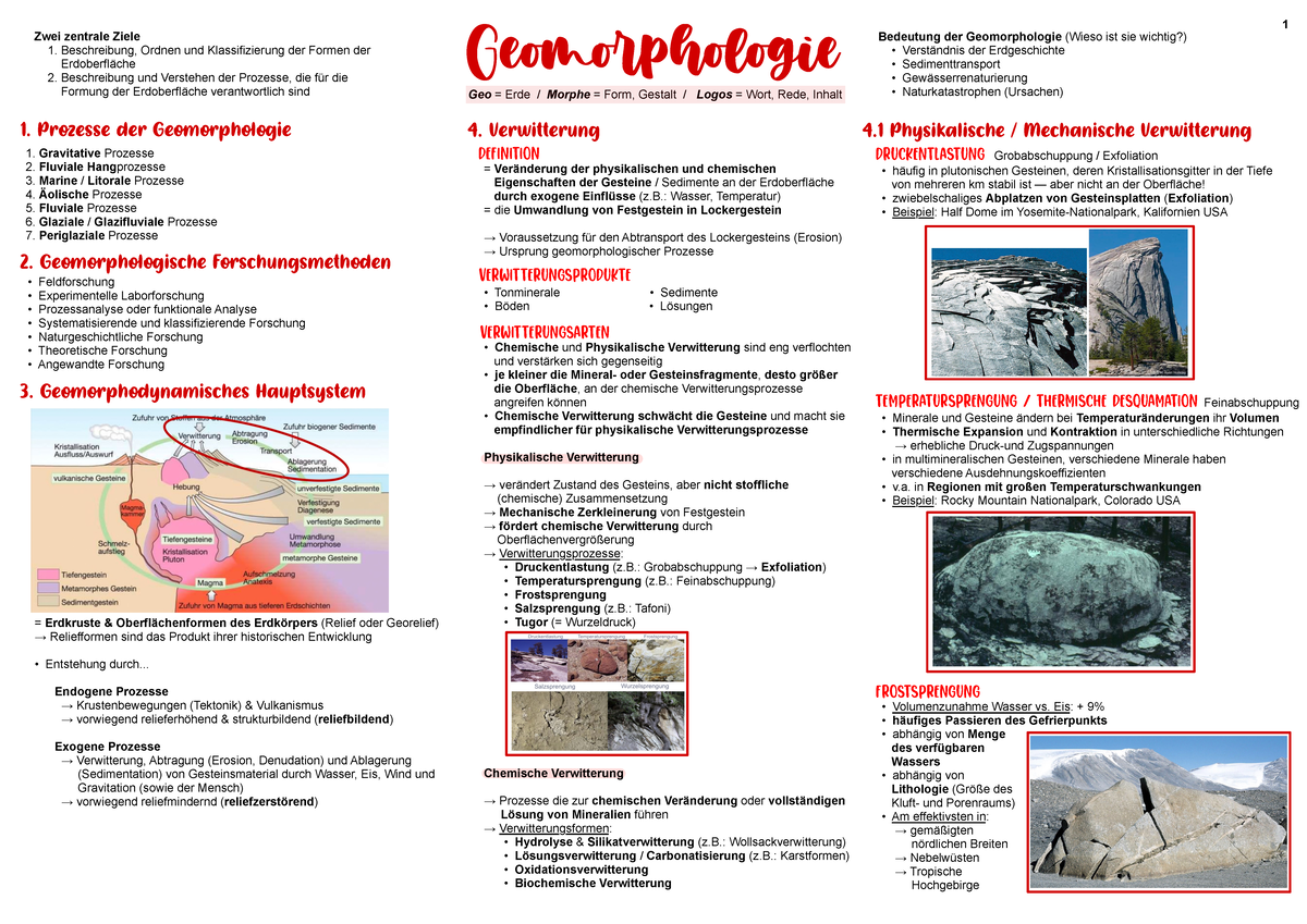 Zusammenfassung der Geomorphologie und ihrer Prozesse - Studocu