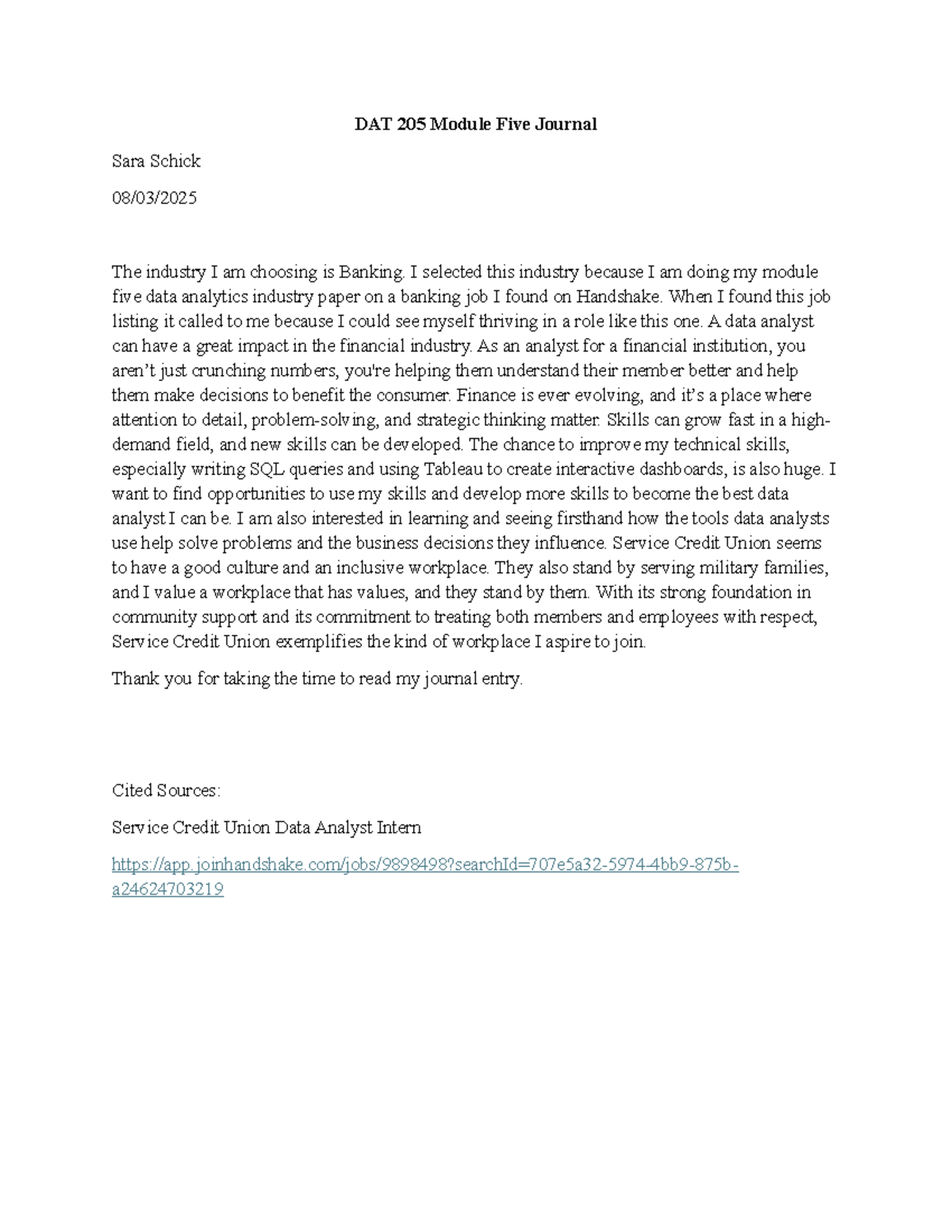 DAT 205 Module Five Journal - DAT 205 Module Five Journal Sara Schick ...