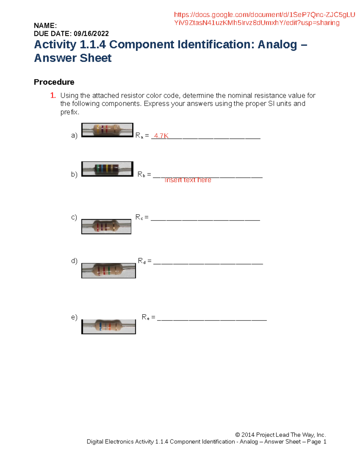 Resistor Color Code Summary for Activity 1.1 - Circuit Analysis - Studocu