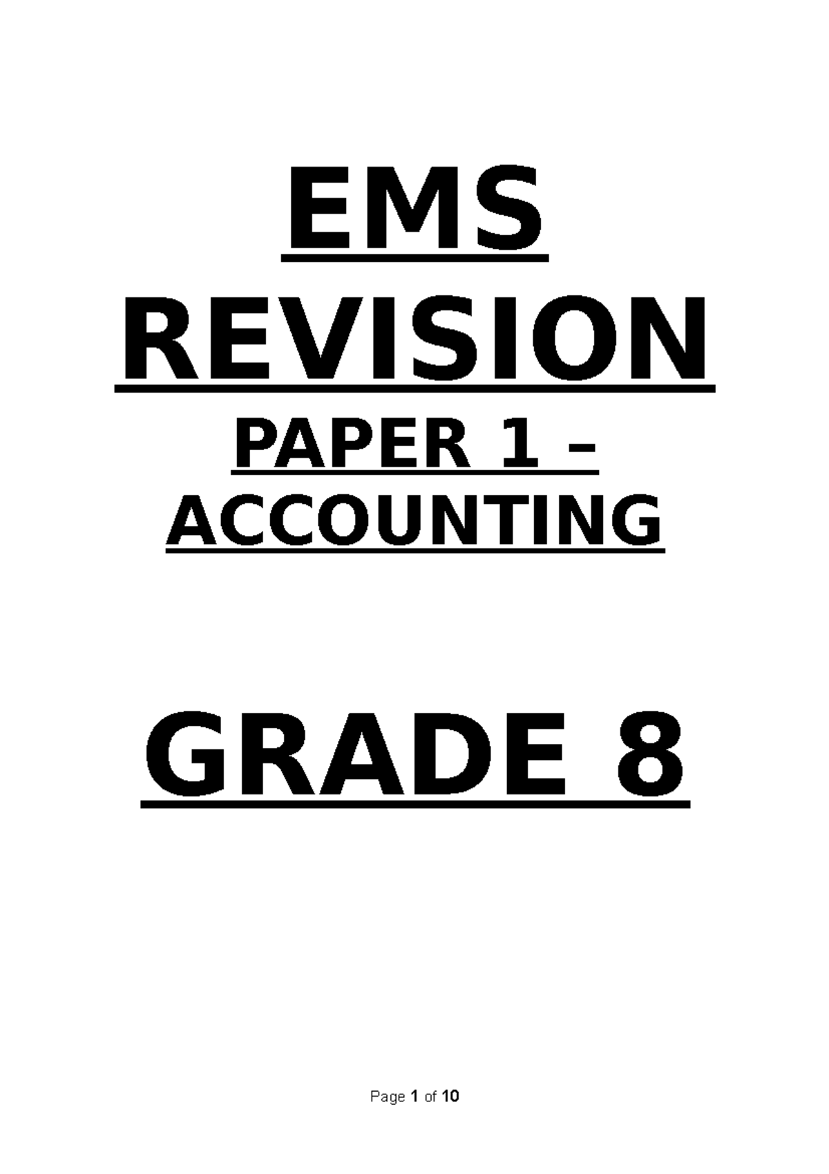 Grade 8 EMS Accounting Revision Test Paper 1 - Studocu