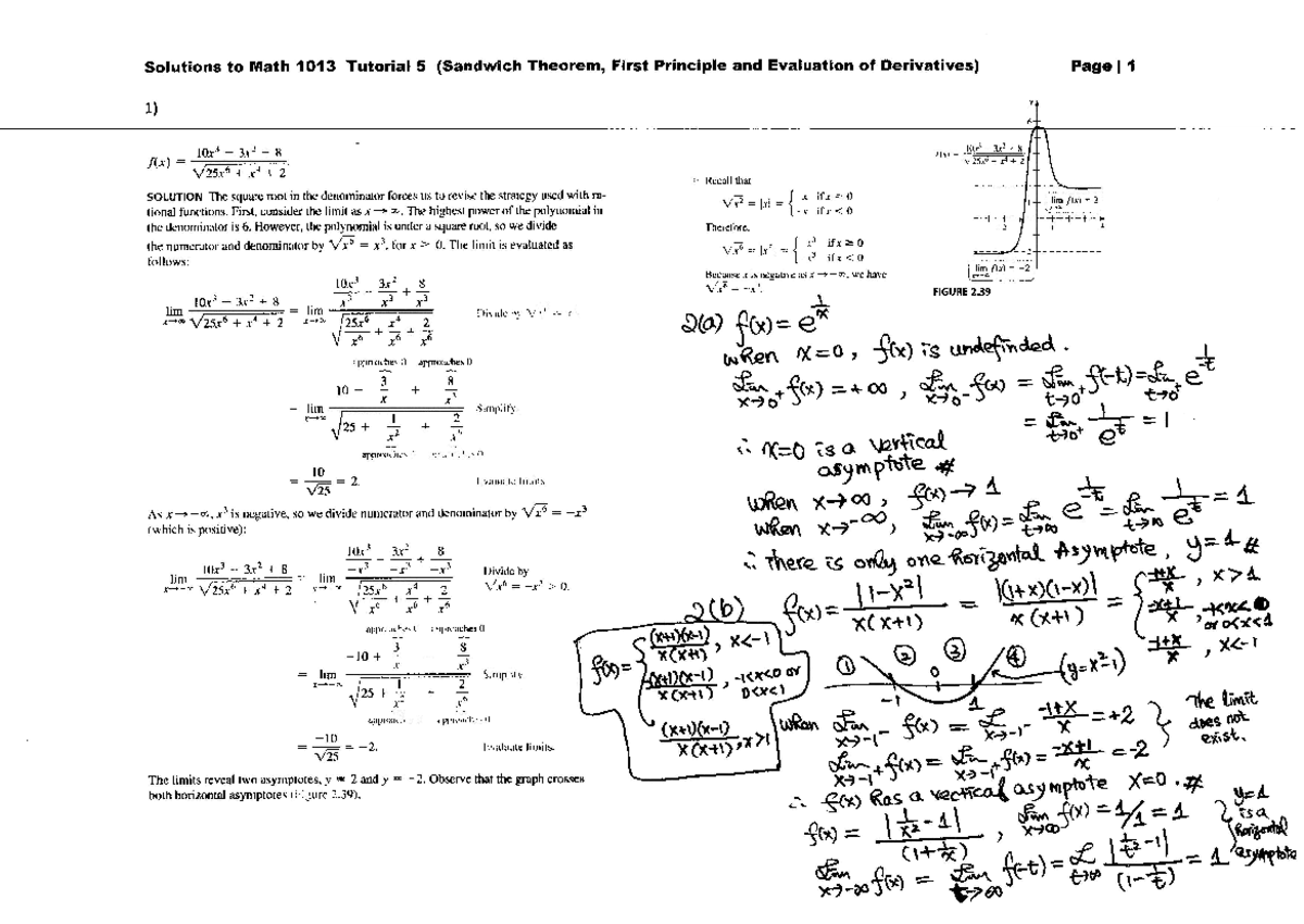 Solutions to Math 1013 Tutorial 5: Derivatives & Sandwich Theorem - Studocu
