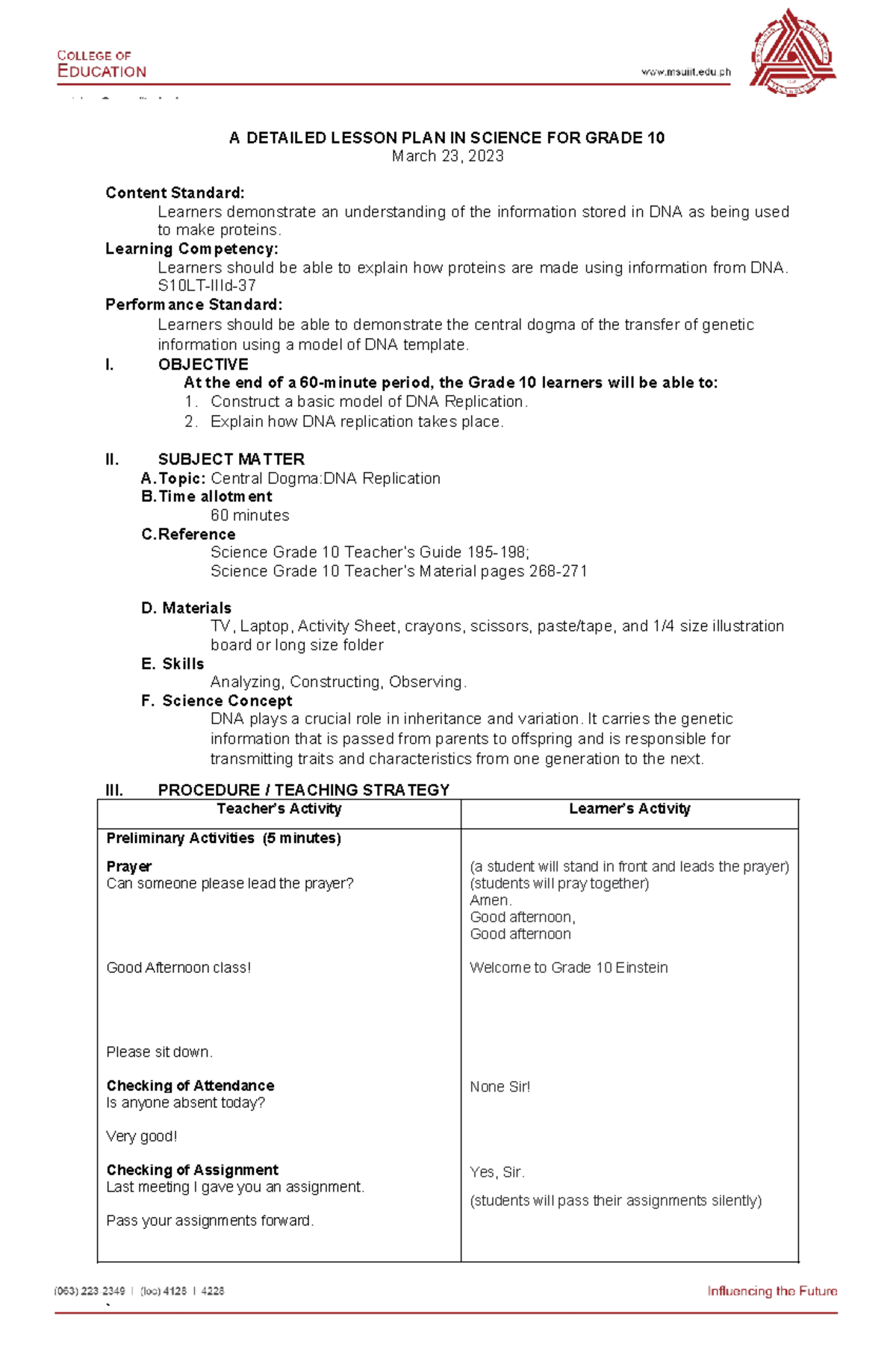 7 e's lesson 3 Replication - A DETAILED LESSON PLAN IN SCIENCE FOR ...
