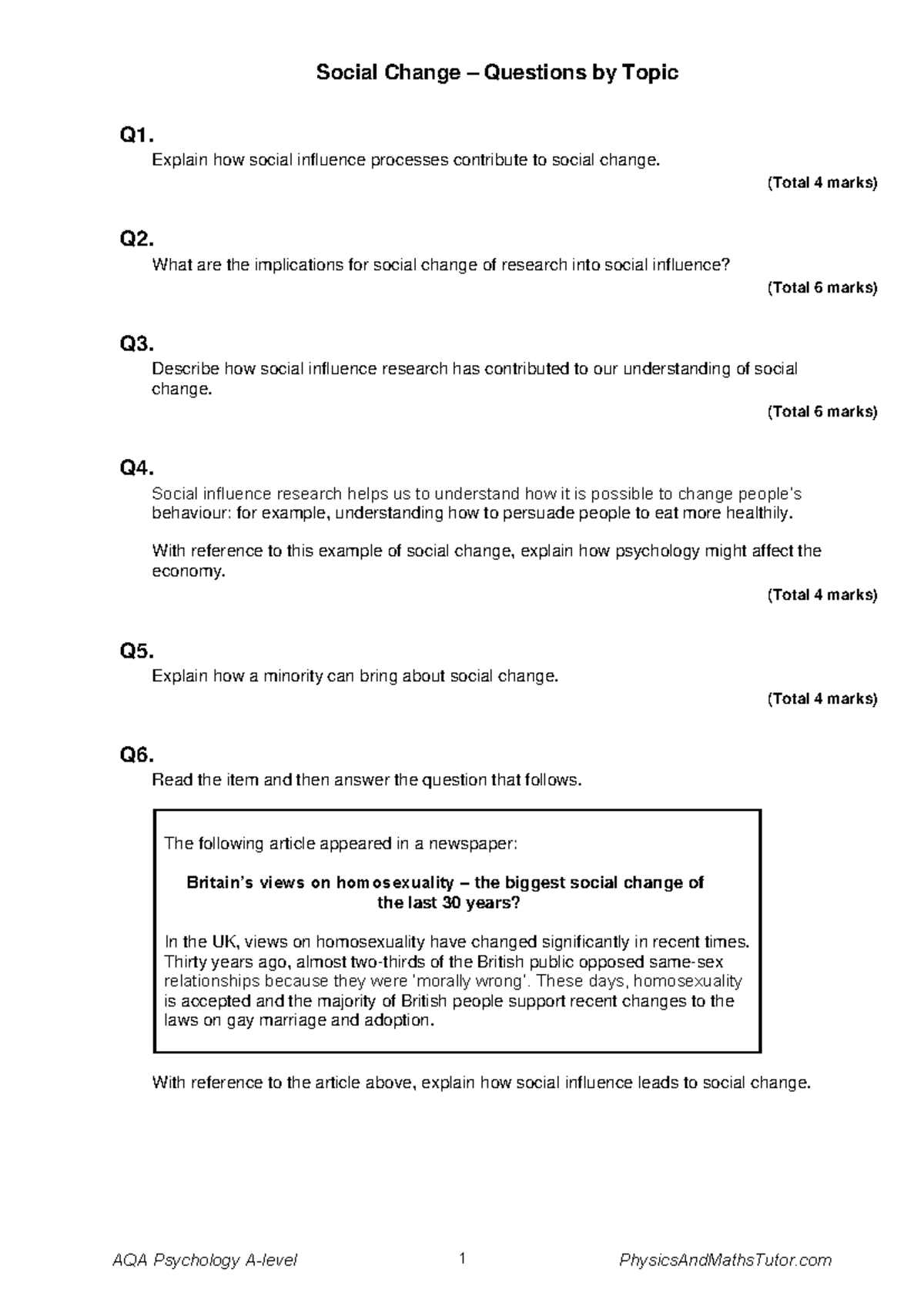 AQA Psychology: Social Change & Influence Processes Explained - Studocu