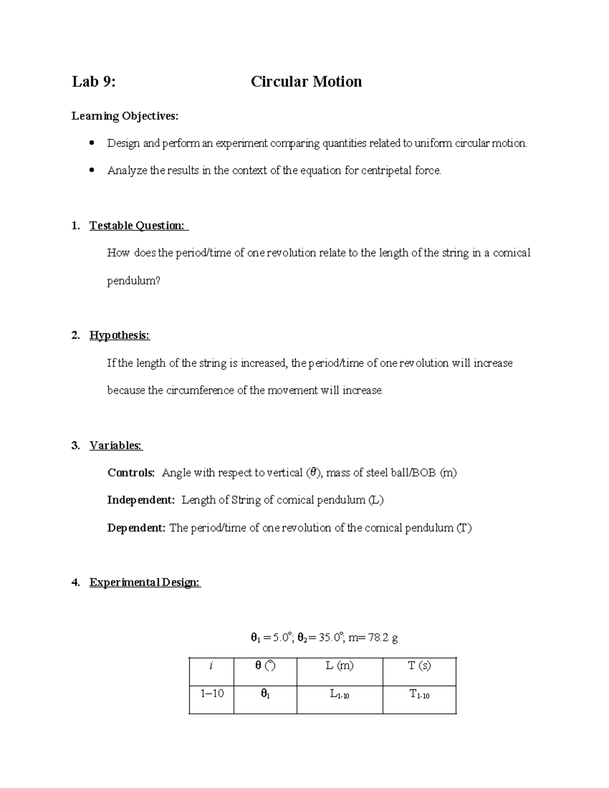 PHY111L Lab 9: Investigating Circular Motion and Pendulum Dynamics ...