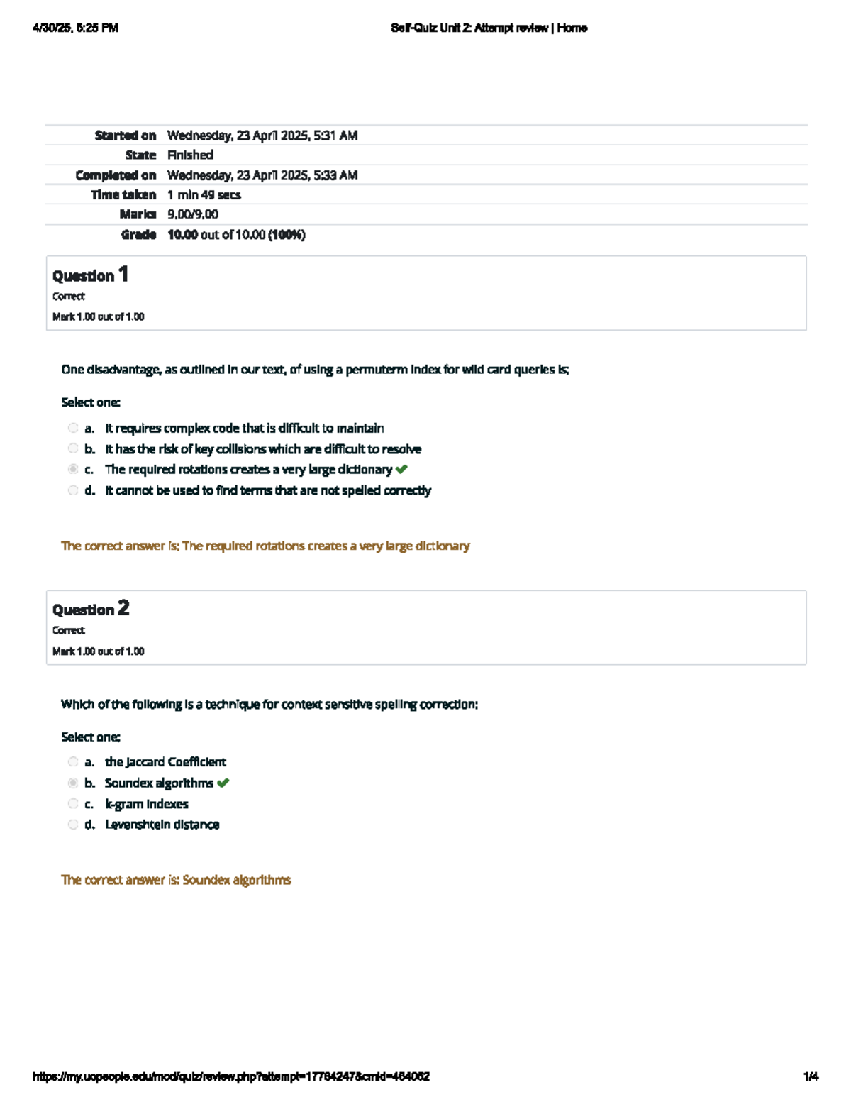 CS 3308 Self Quiz: Unit 2 Attempt Review and Answers - Studocu
